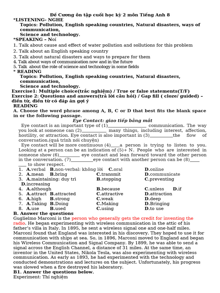 Đề Cương ôn tập cuối học kỳ 2 môn Tiếng Anh 8 | PDF | Pollution | Soil