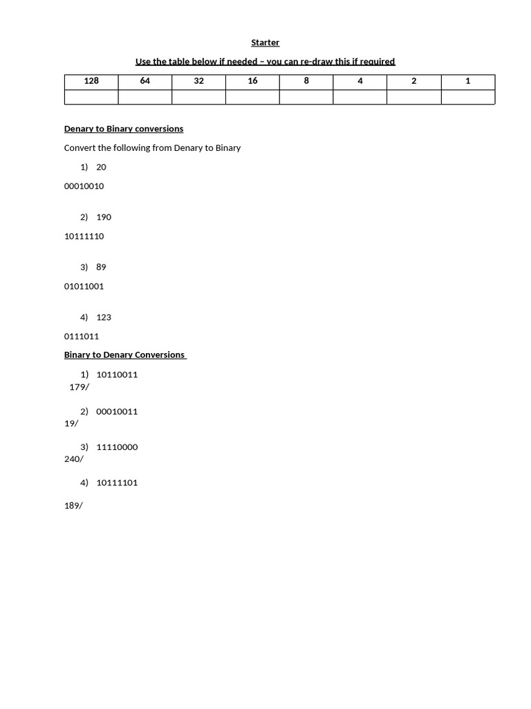 Starter Task_Binary Conversions | PDF