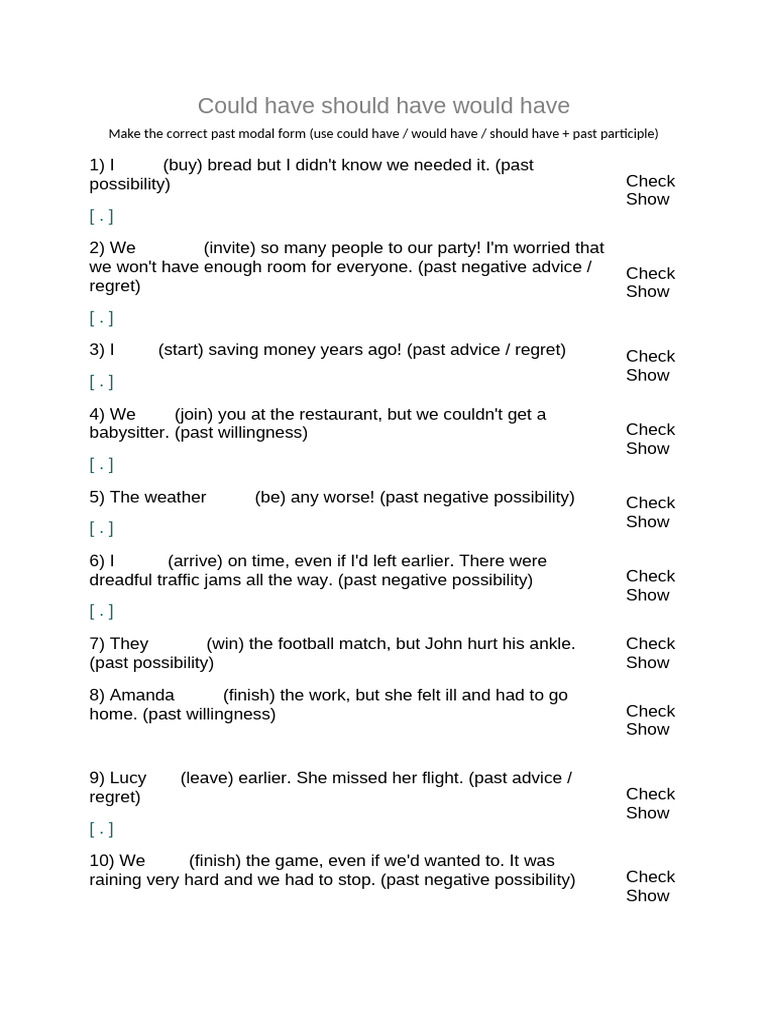 Past Modal Verbs Exercise | PDF