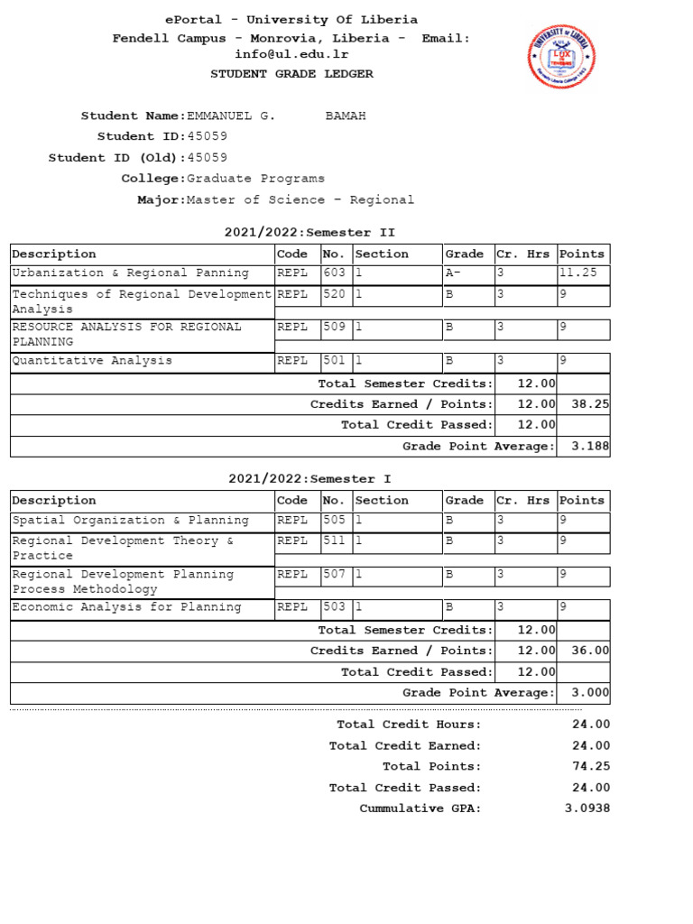 x Report Student Semester Grades | PDF