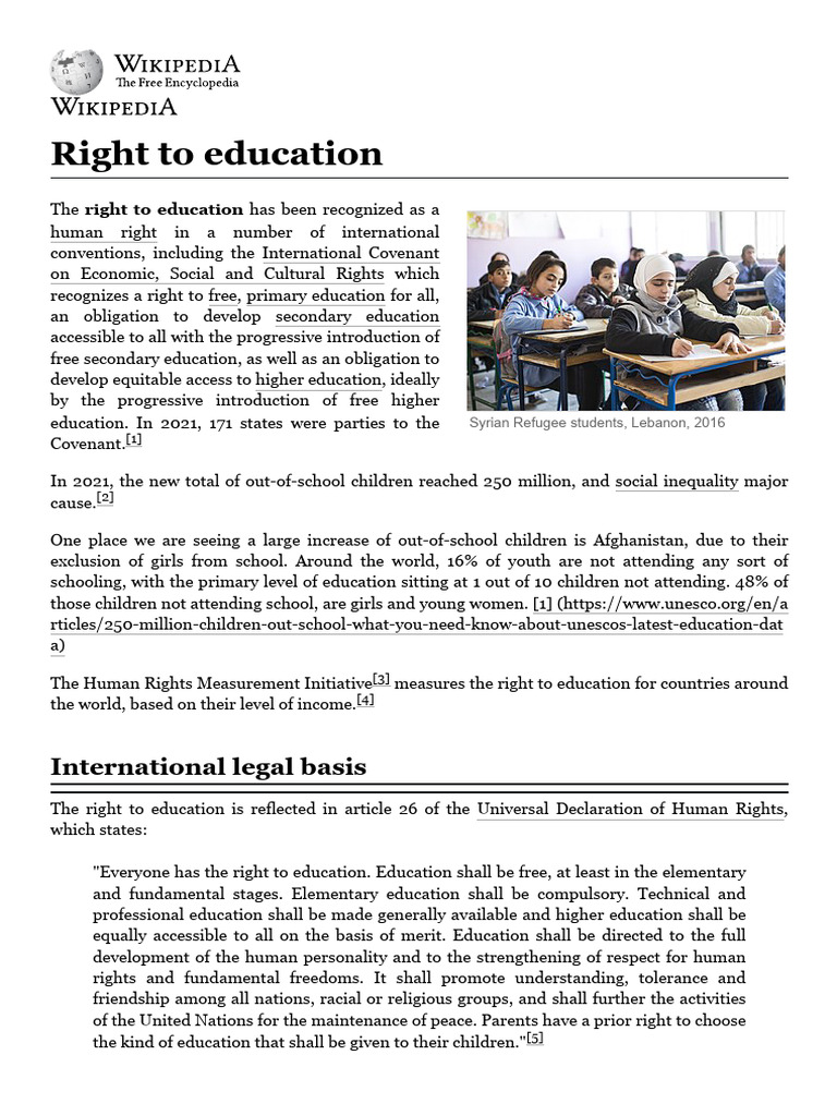 Right To Education - Wikipedia | PDF | Justice | Crime & Violence