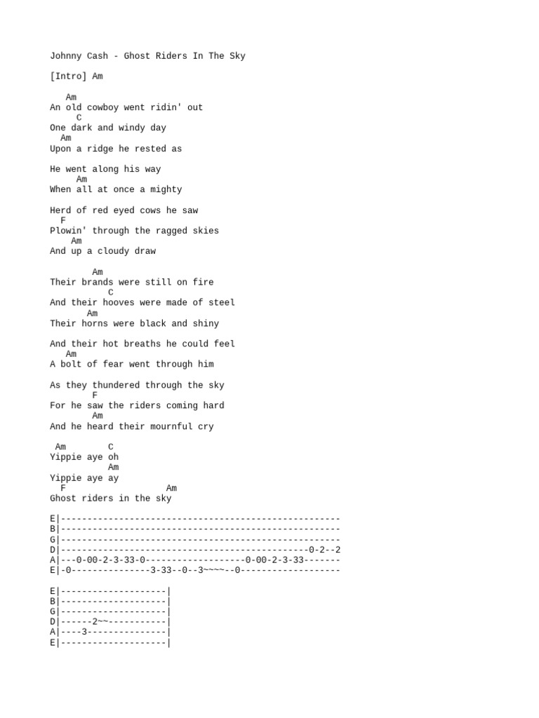 Johnny Cash - Ghost Riders in The Sky | PDF