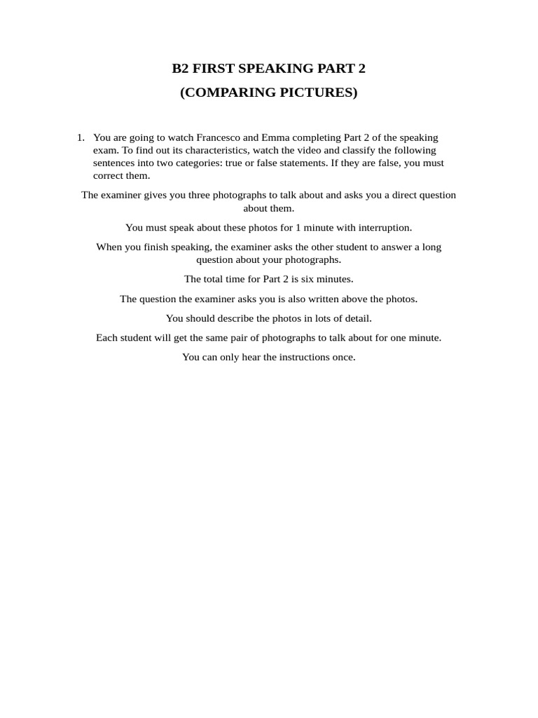 B2 FIRST SPEAKING PART 2. TRUE OR FALSE (1) | PDF