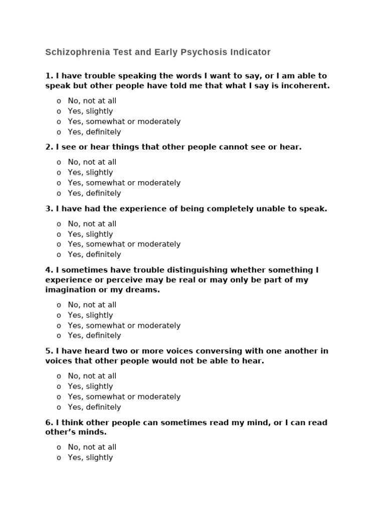 Schizophrenia Test and Early Psychosis Indicator (1) | PDF | Mental ...