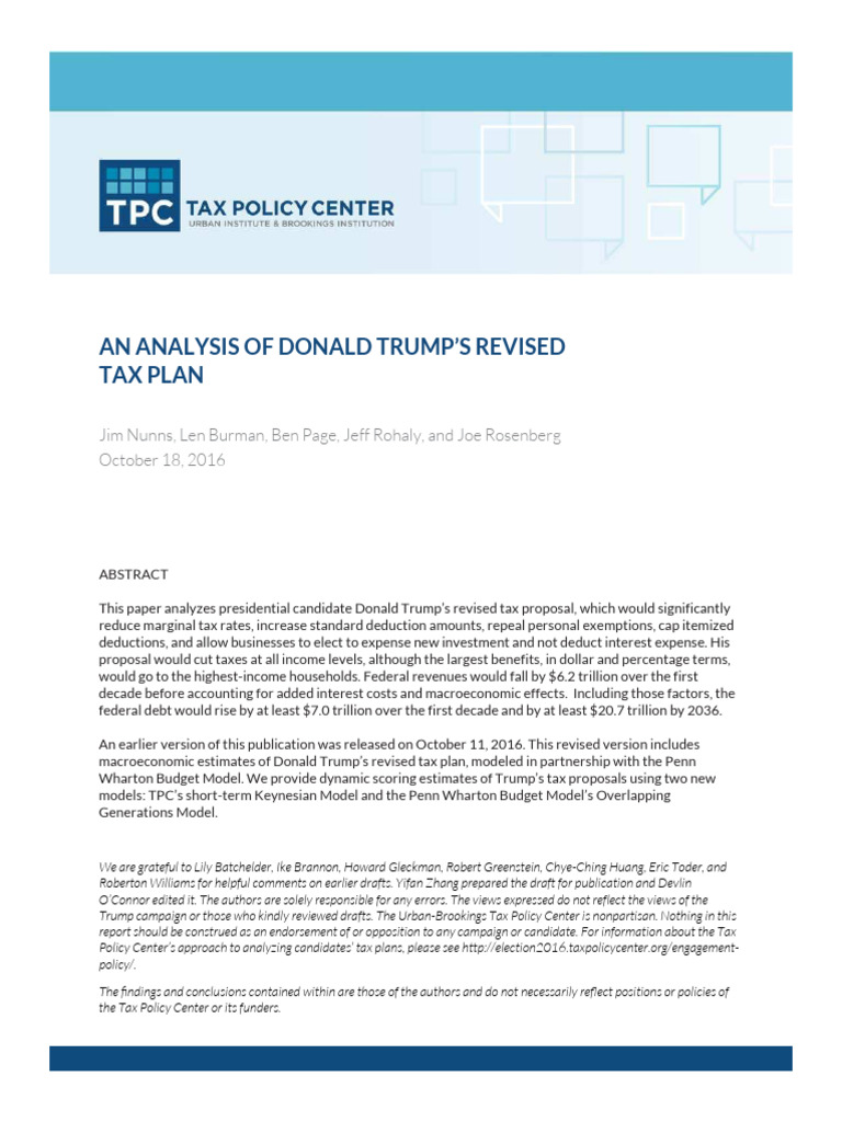 AN_ANALYSIS_OF_DONALD_TRUMPS_REVISED_TAX | PDF | Alternative Minimum Tax | Taxes