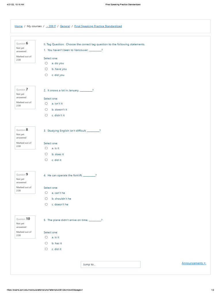 Final Speaking Practice Standardized 2 | PDF
