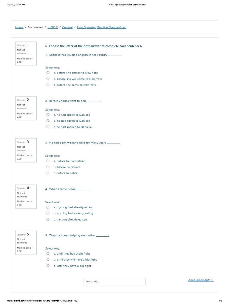 Final Speaking Practice Standardized | PDF