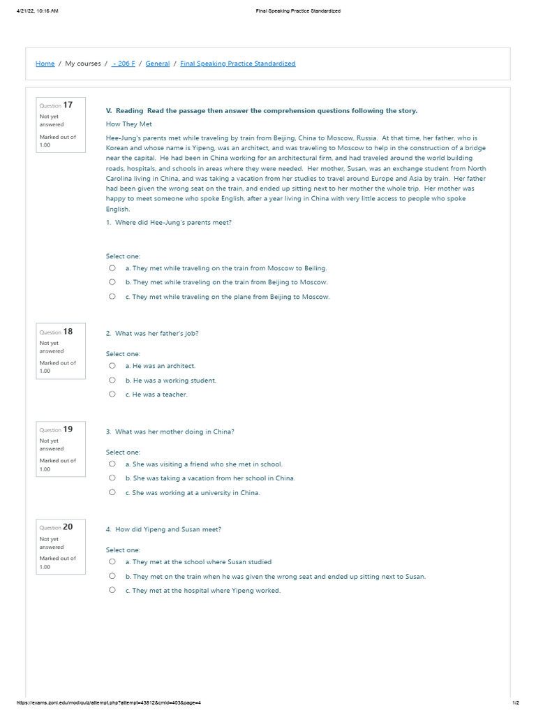 Final Speaking Practice Standardized 5 | PDF