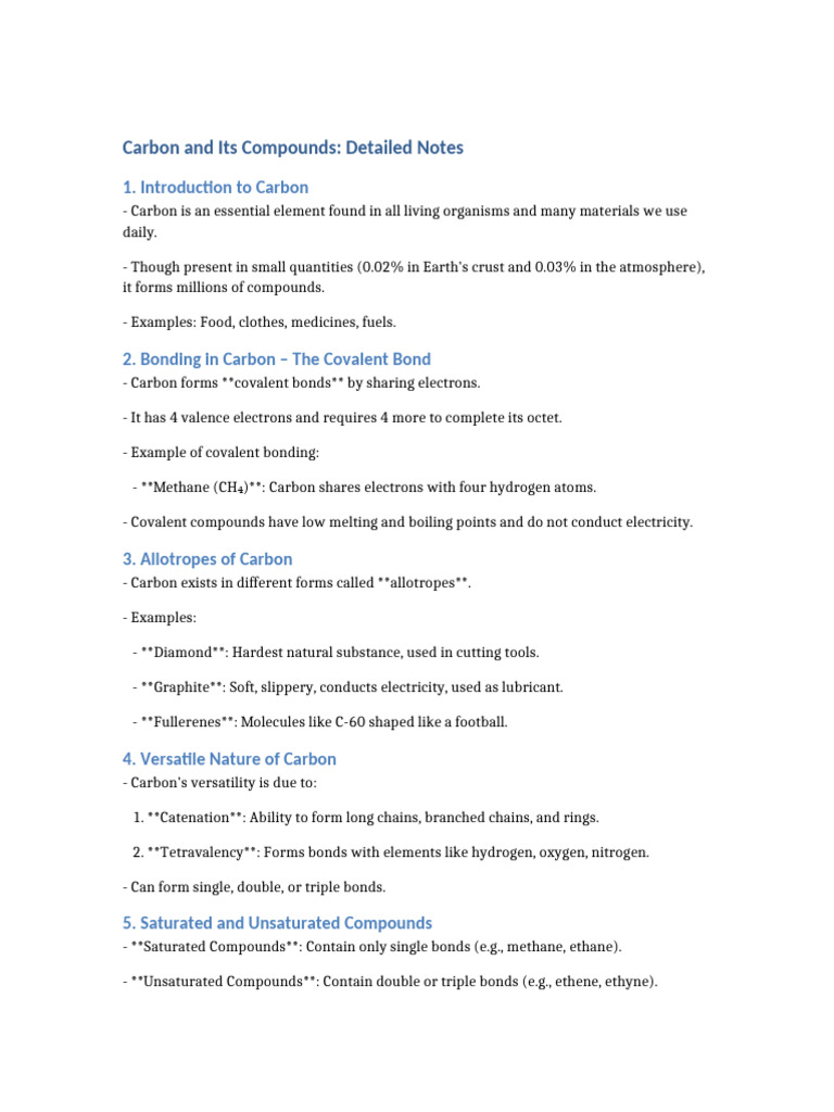 Carboben and Its Compounds Detailed Notes | PDF | Carbon | Ethanol