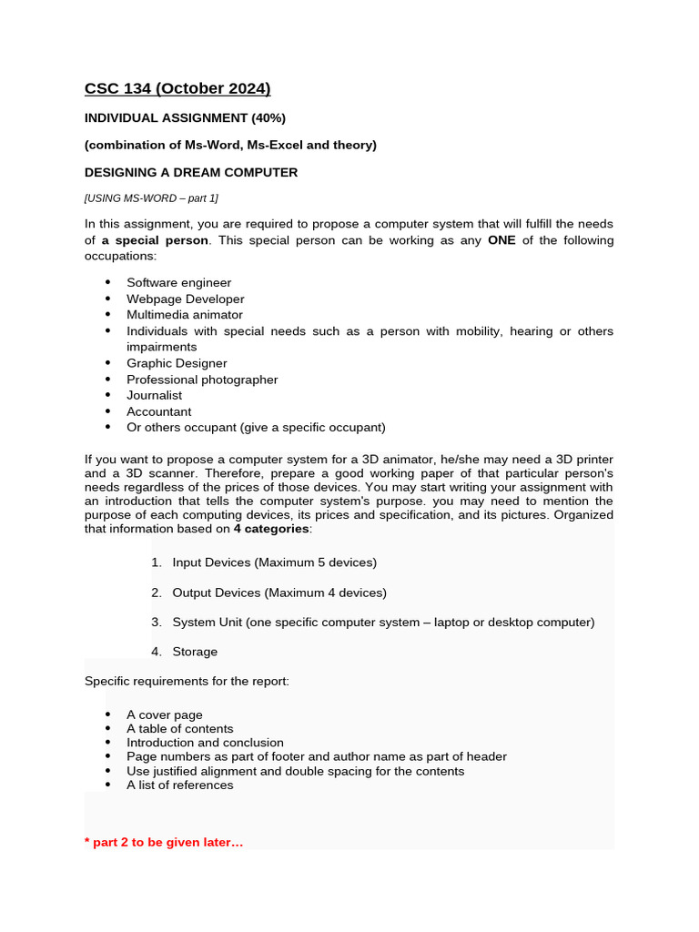 Csc134 - Individual AssignmentP1 Nov24 | PDF