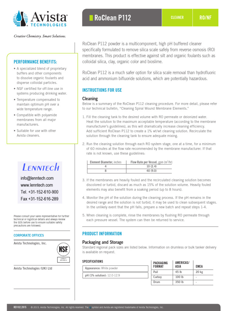 Avista PDS RoClean P112 L | PDF | Membrane | Chemistry