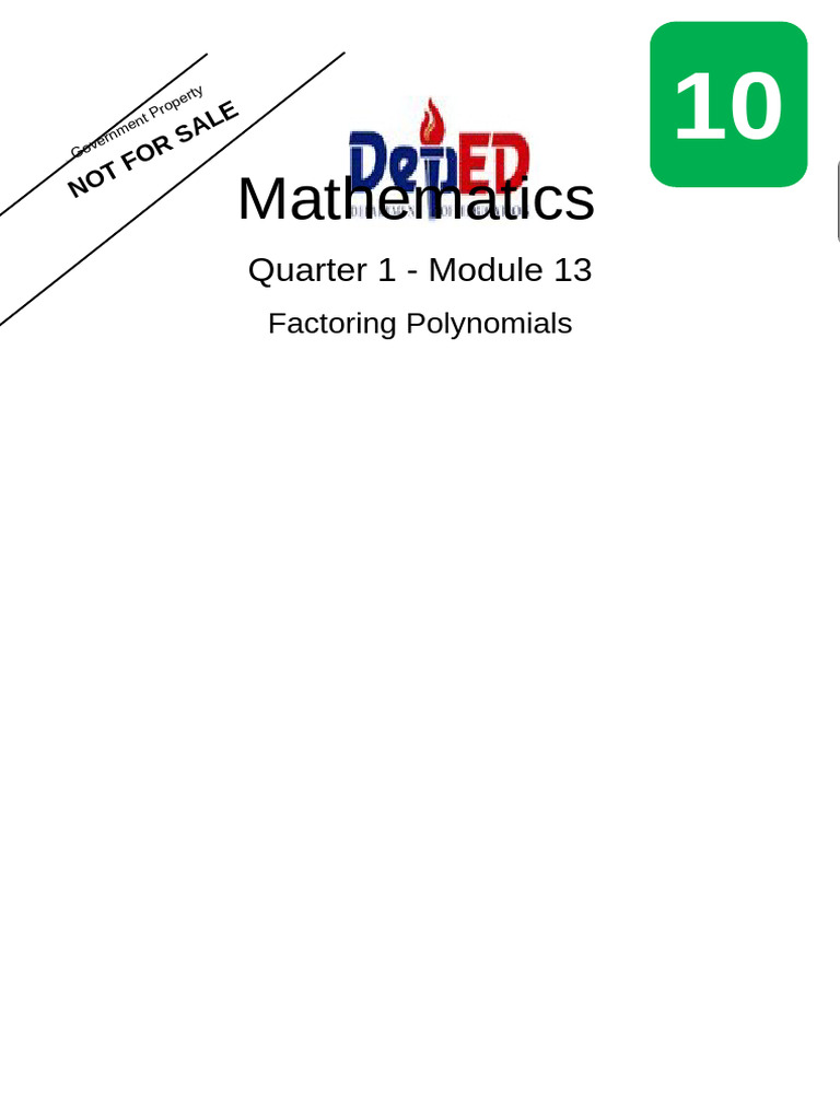 Math10 - Q1 - Module 13 - Preliminary Pages - v3 | PDF | Factorization | Learning