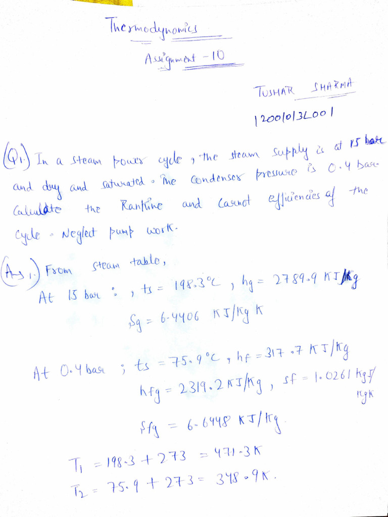 Assignment 10 Thermodynamics | PDF