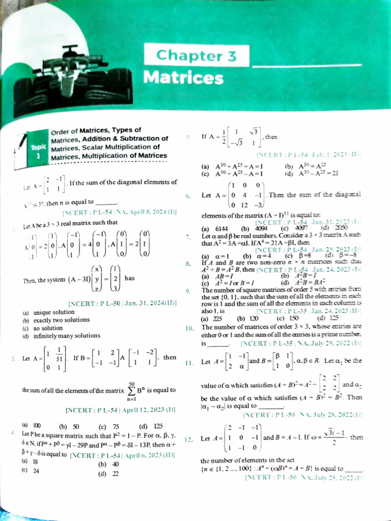 Matrices PYQ 2024 | PDF | Matrix Theory | Mathematical Concepts