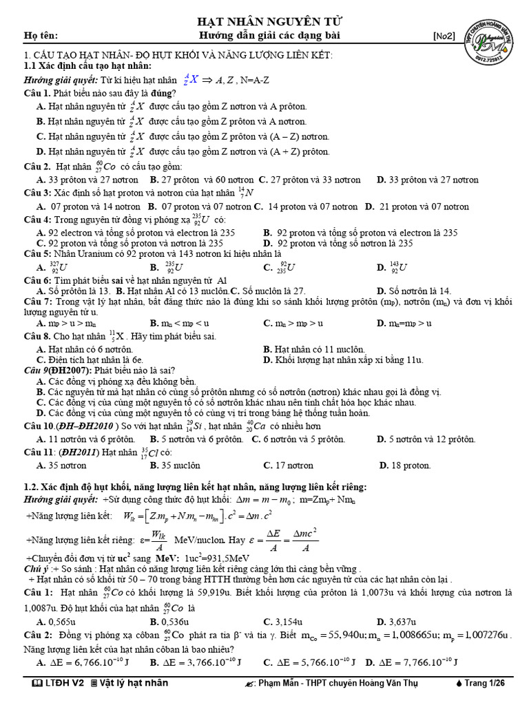 C09-Vat ly hat nhan-HD giai cac dang bai (1) | PDF