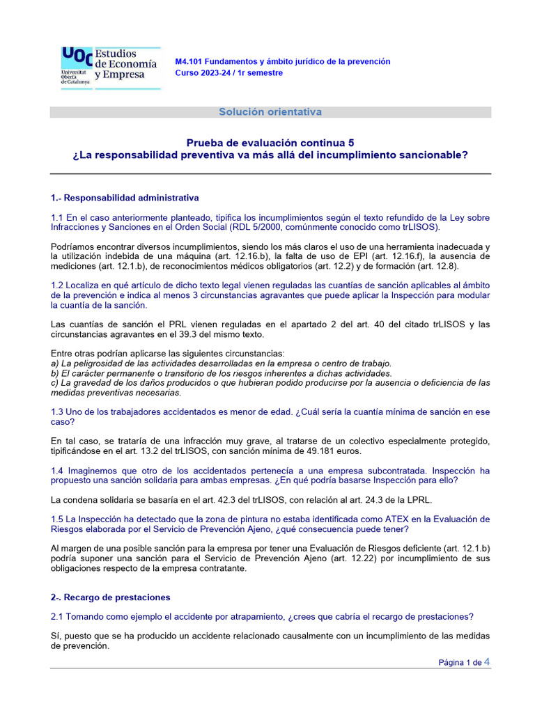 M4101 - Fundamentos y Ámbito Jurídico de La Prevención - Solución Orientativa - EC5 | PDF ...