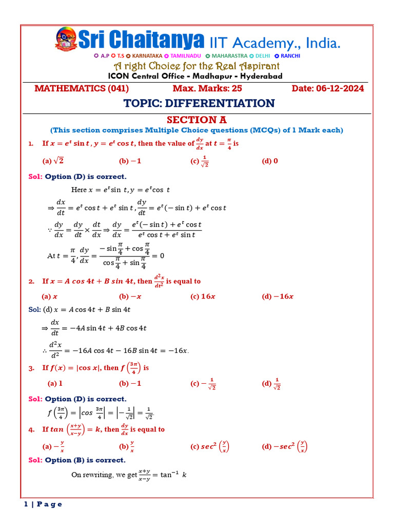 Mathematics (041) Sol DT - 06-12-2024 | PDF | Mathematical Analysis | Mathematics