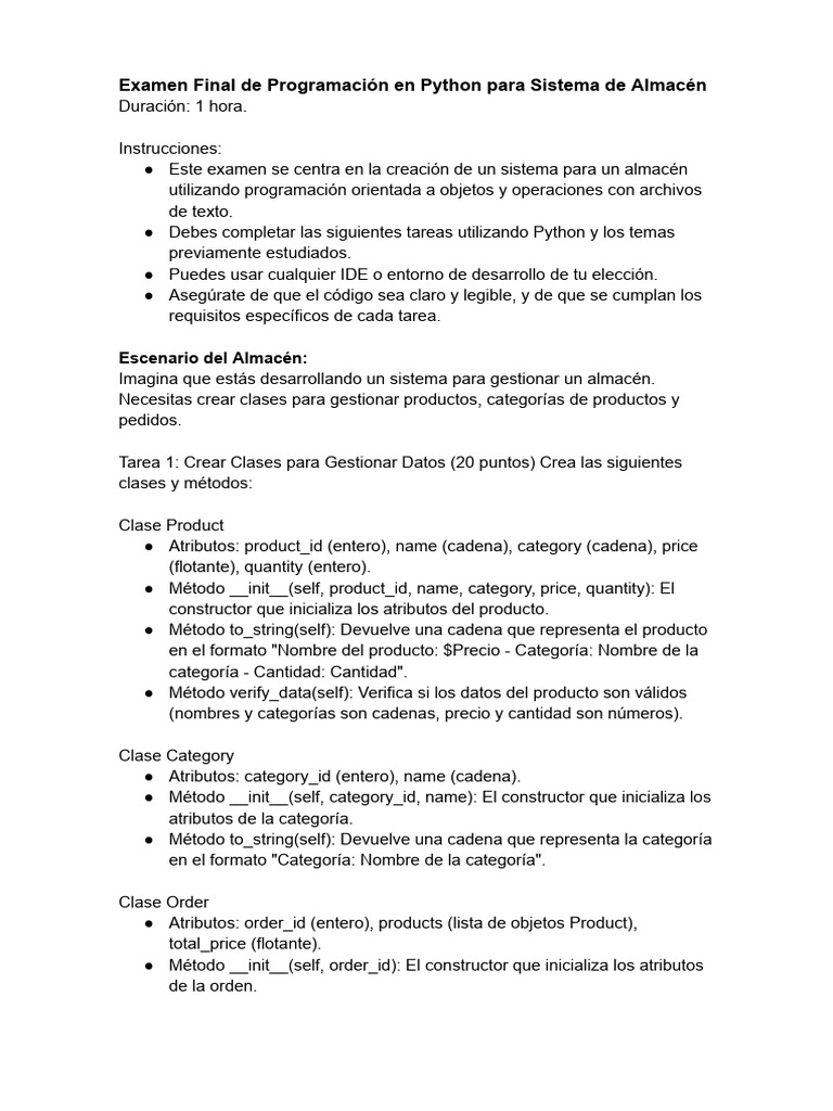 Examen Final De Programación En Python Para Sistema De Almacén Pdf Programación De 