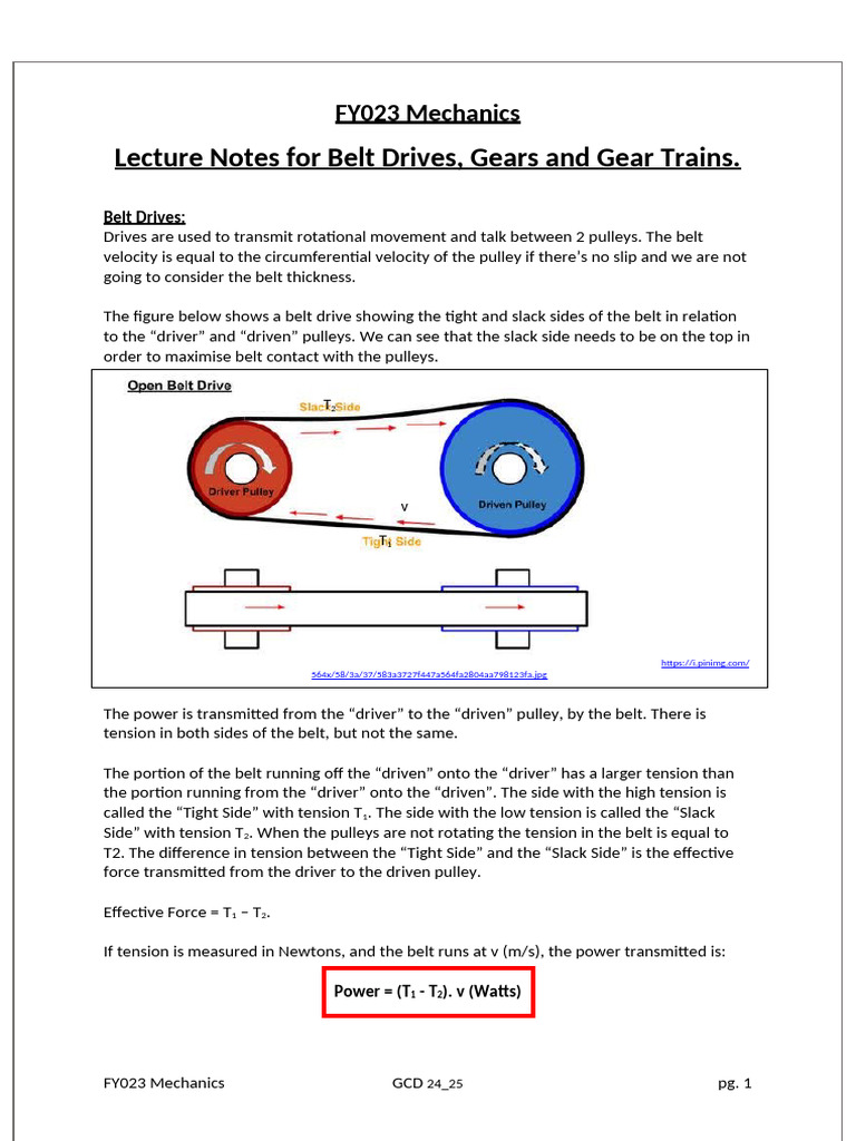 Belt Drives and Gear Train Mechanics | PDF | Belt (Mechanical) | Gear
