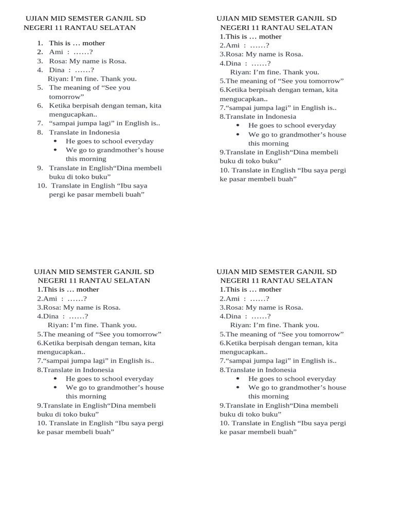 Soal Ujian Mid Semester Kelas 5 | PDF