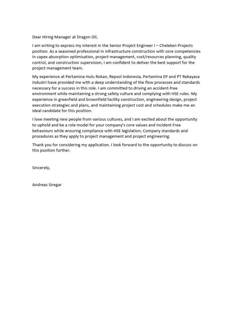 Cover Letter Andreas Siregar - 2024 | PDF