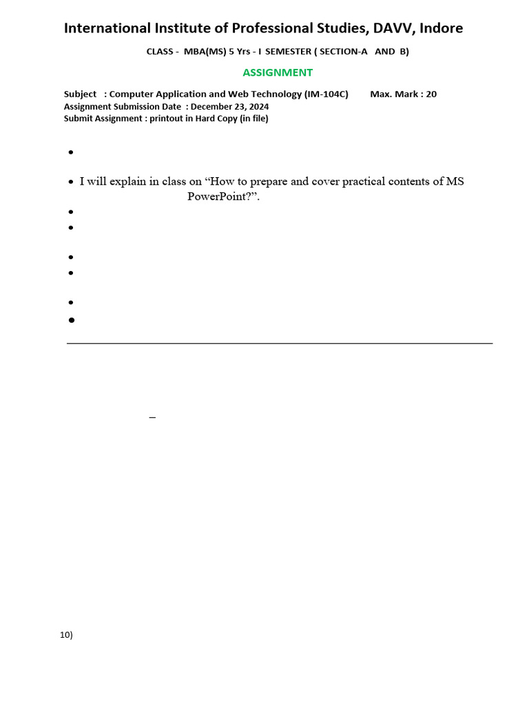 MBA Computer Applications Assignment Guide | PDF
