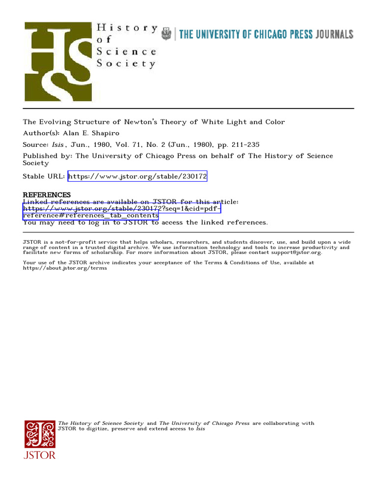 The Evolving Structure of Newton's Theory of White Light and Color ...