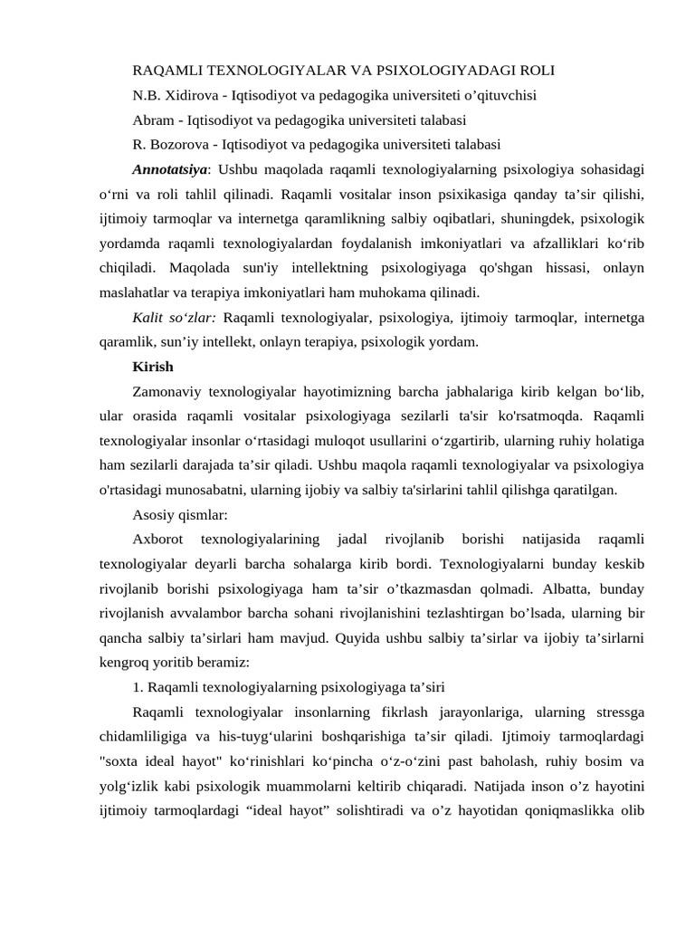 maqola psoxologiya | PDF