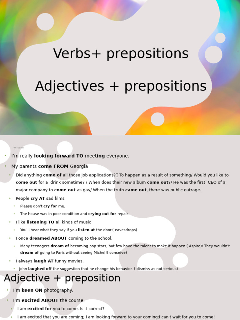 Verbs and Adjectives + Prepositions | PDF