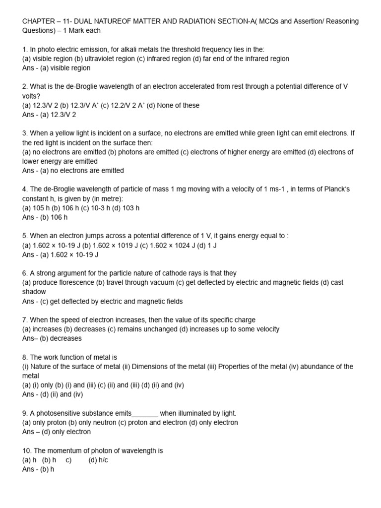 Chapter - 11 - Dual Natureof Matter and Radiation | PDF | Photoelectric ...