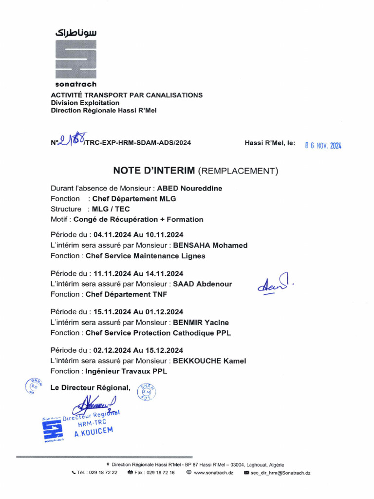 N°2168 Note d'intérim Dépt MLG. | PDF
