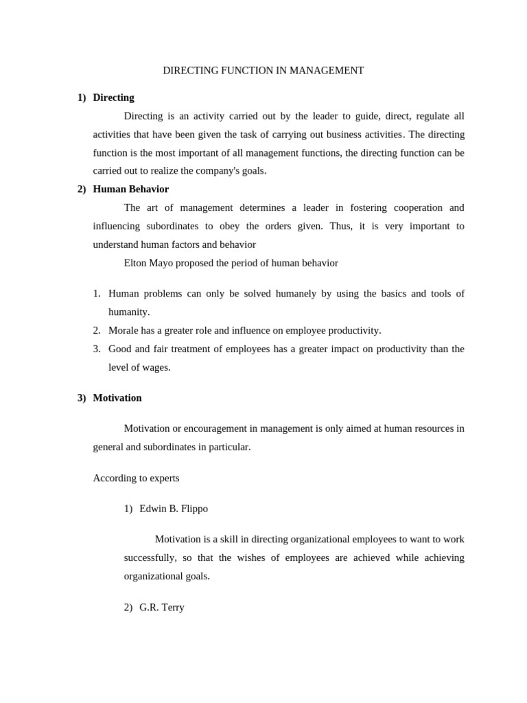 Directing Function in Management | PDF | Motivational | Motivation