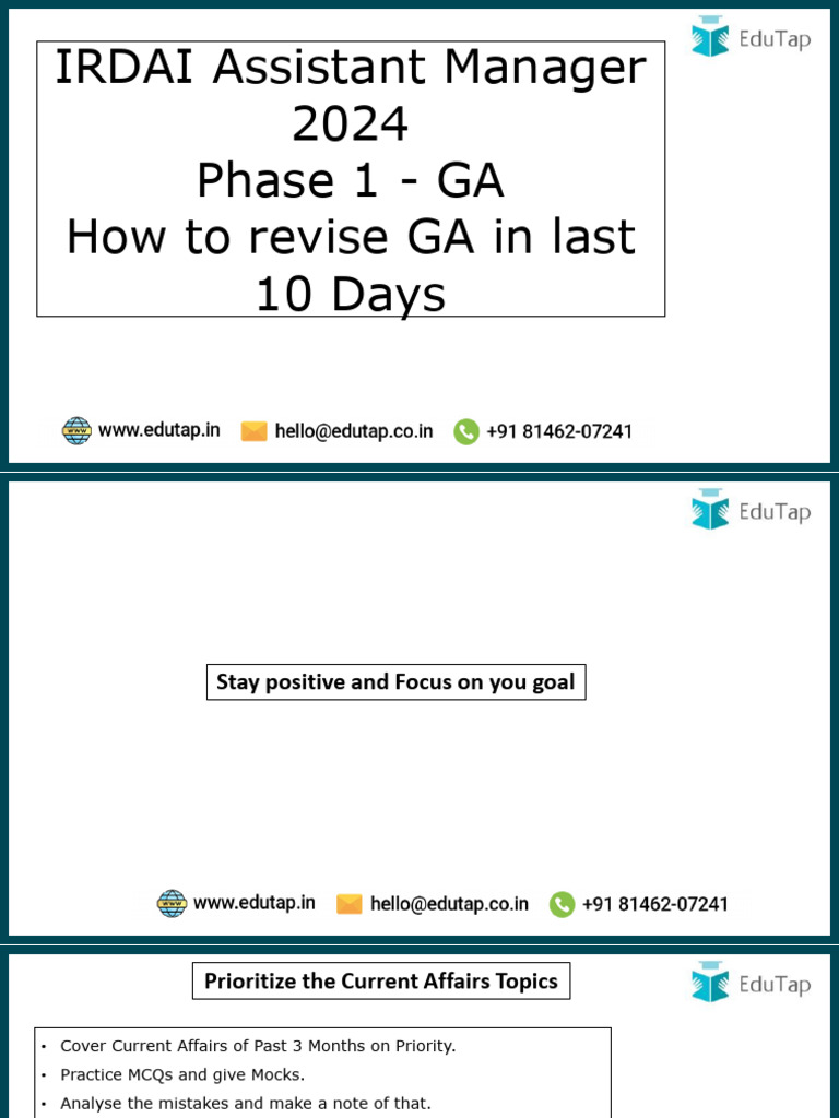 Last 10 Days Strategy For GA Phase 1 - 2024 | PDF