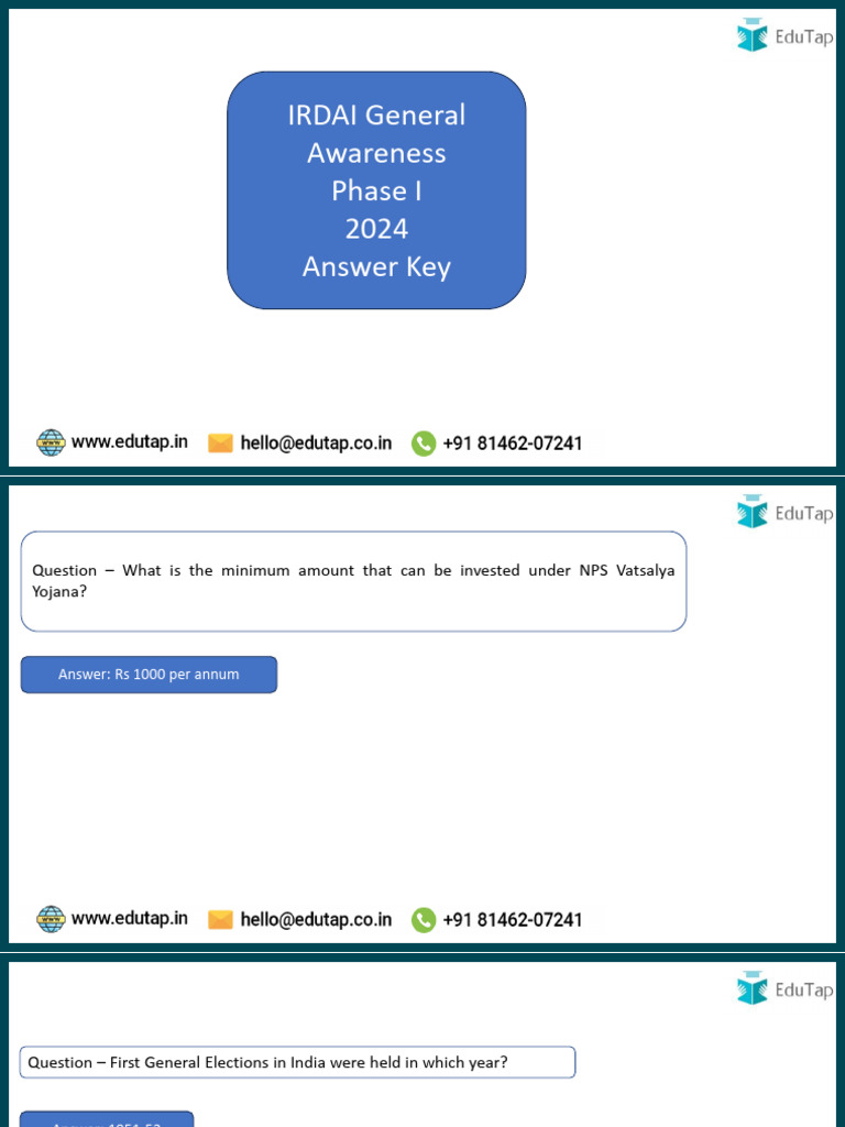 38 IRDAI Grade A Phase I 2024 Answer Key General Awarenes | PDF ...