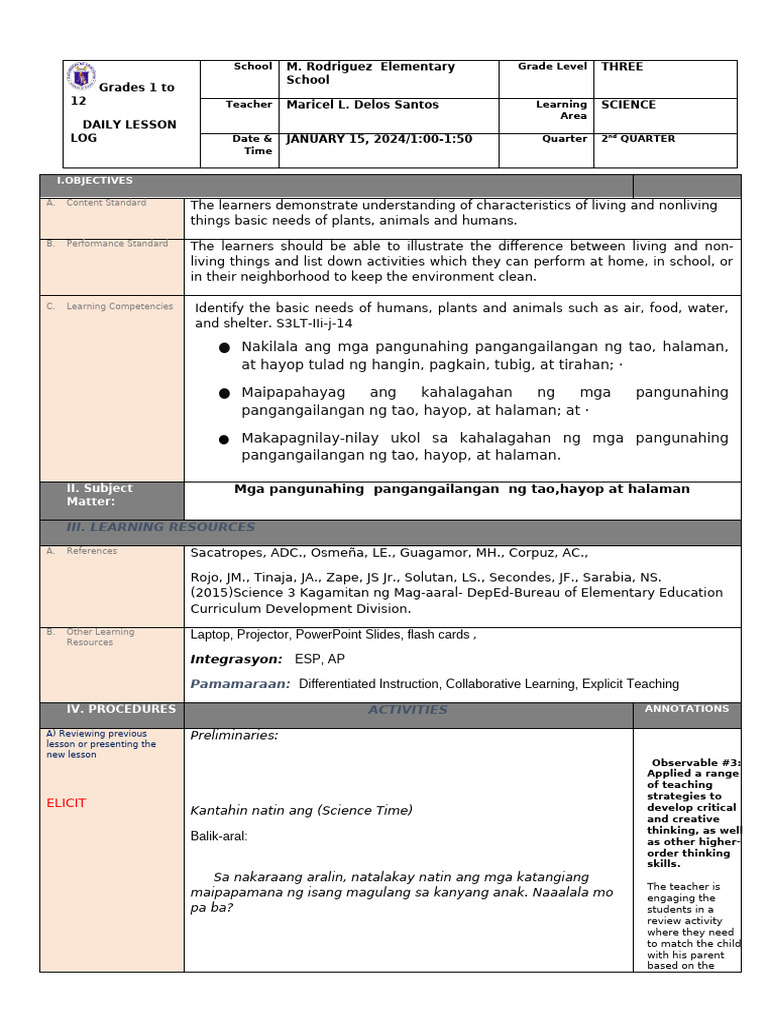 easy Q2-COT-SCIENCE-3-WEEK-6-BASIC-NEEDS tagalog | PDF