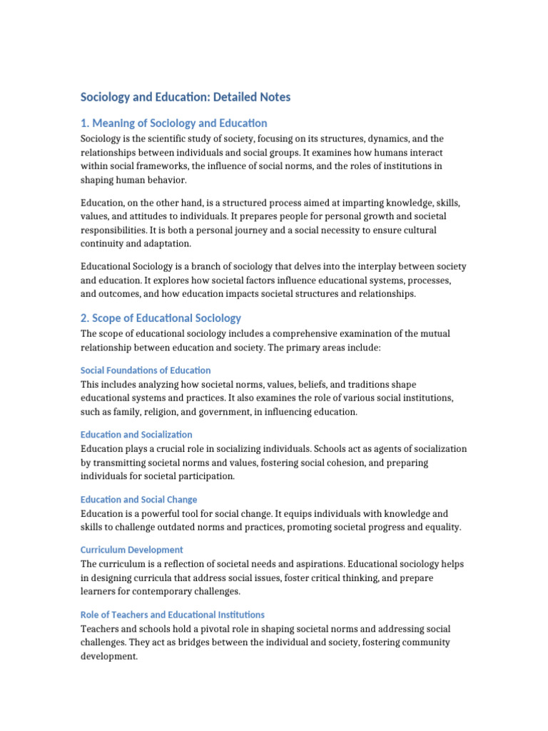 Sociology and Education Detailed Notes | PDF | Sociology | Society