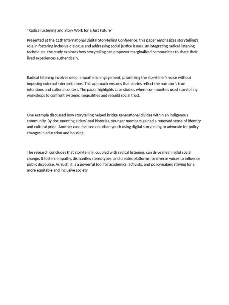 Radical Listening and Story Work For A Just Future | PDF