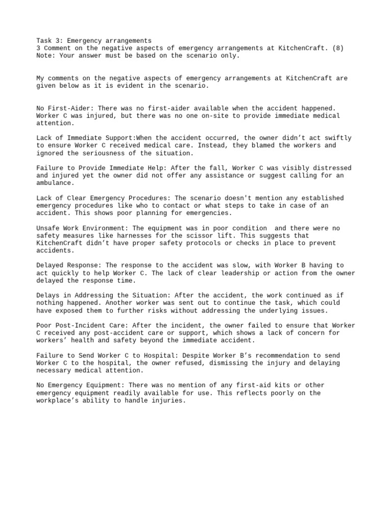 Task 3 Emergency Arrangements | PDF | Emergency | First Aid