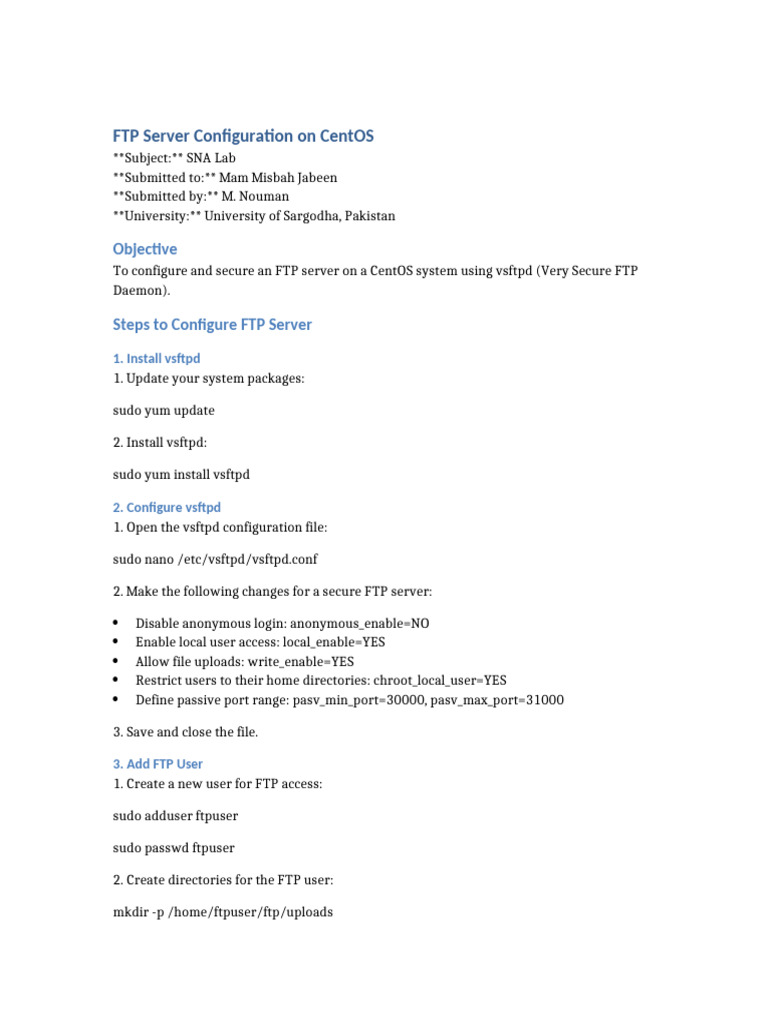 FTP Server Configuration CentOS | PDF