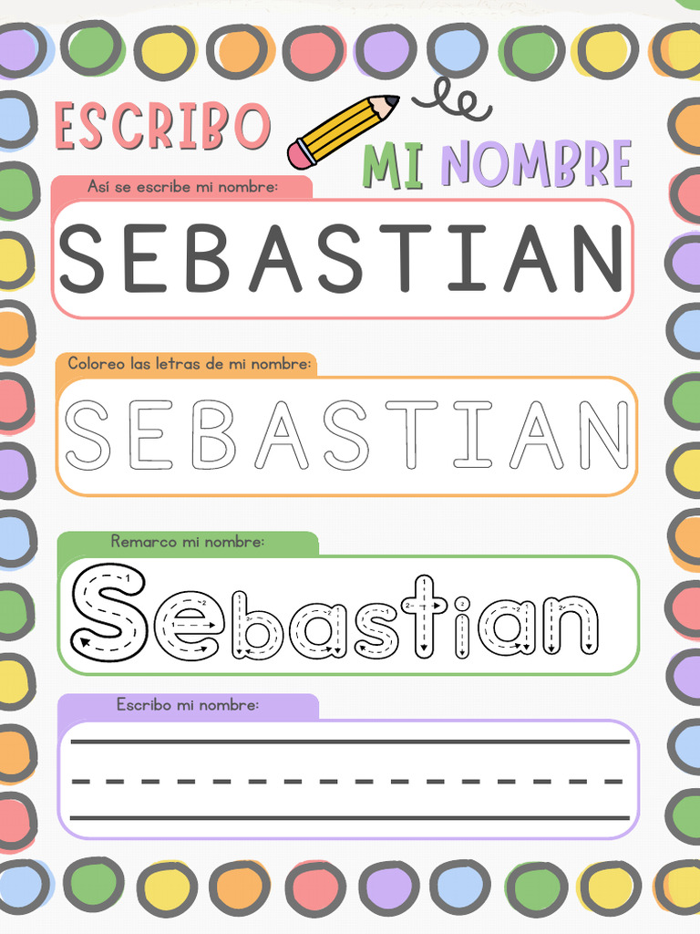 Hoja de Trabajo Escritura Del Nombre Propio Lúdico Colores Arcoíris | PDF