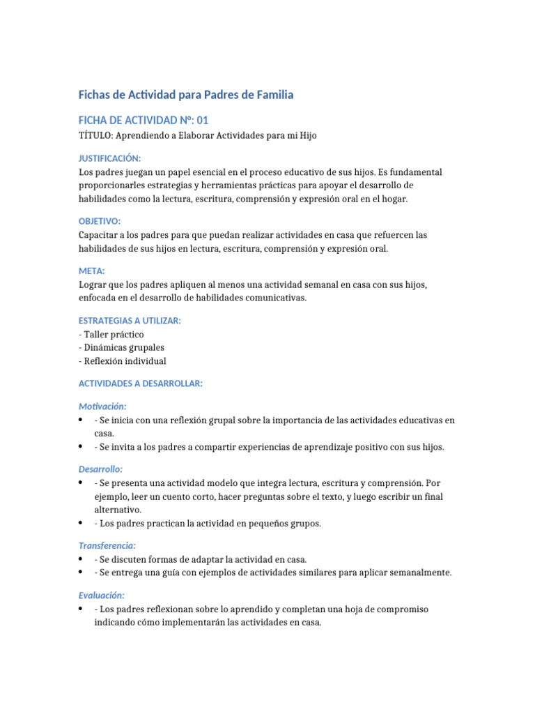 Fichas Actividad Padres | PDF