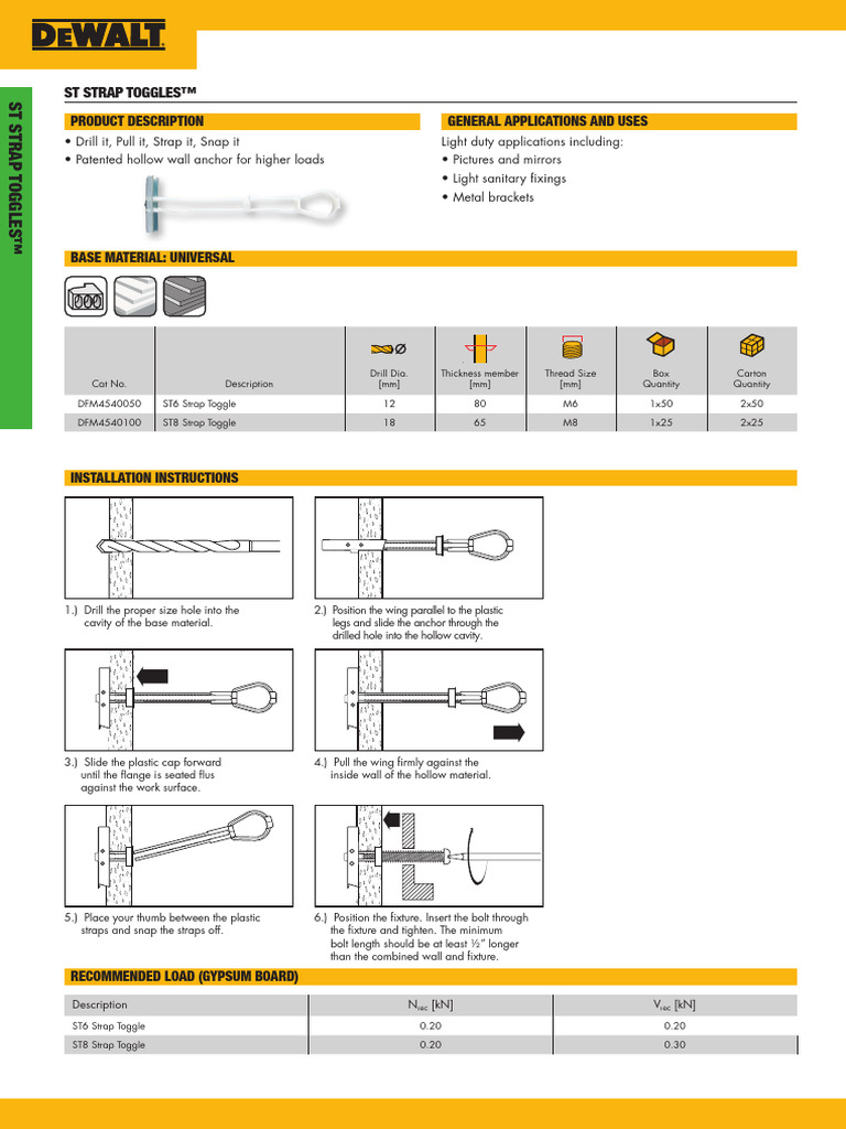 DW - Mechanical Anchors ST Strap Toggles TDS | PDF | Screw ...