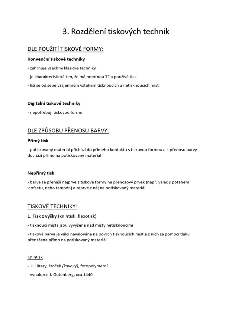 03 Rozdeleni Tiskovych Technik | PDF