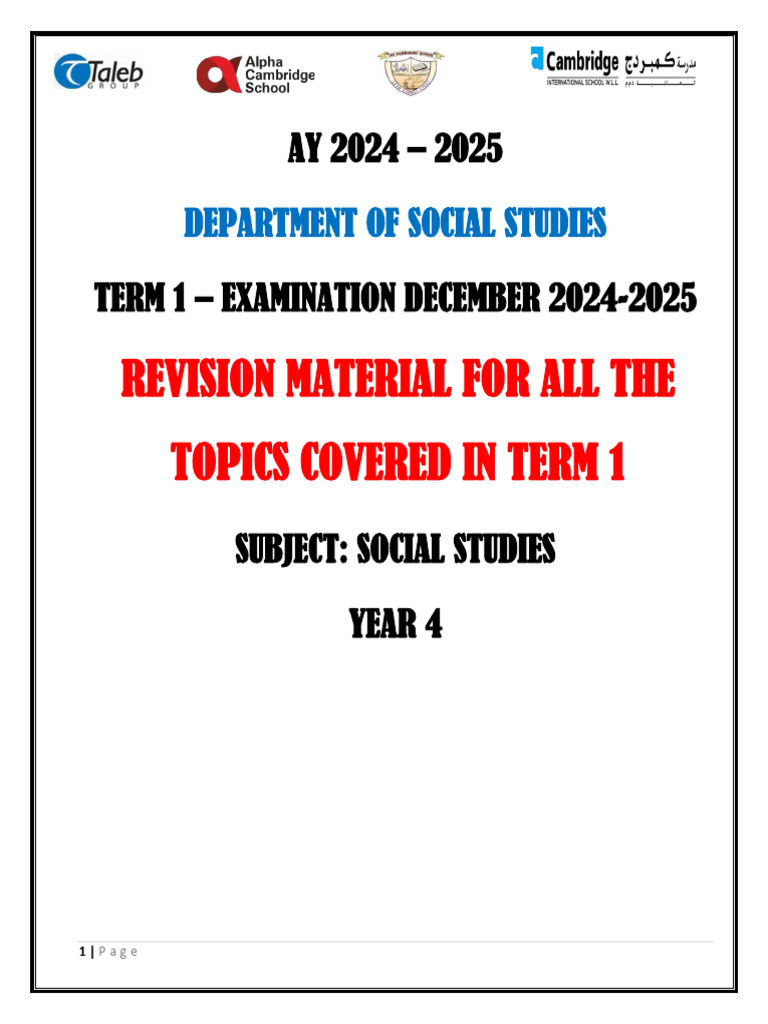 Year 4 Social Studies Term 1 Revision | PDF | Family | Knowledge