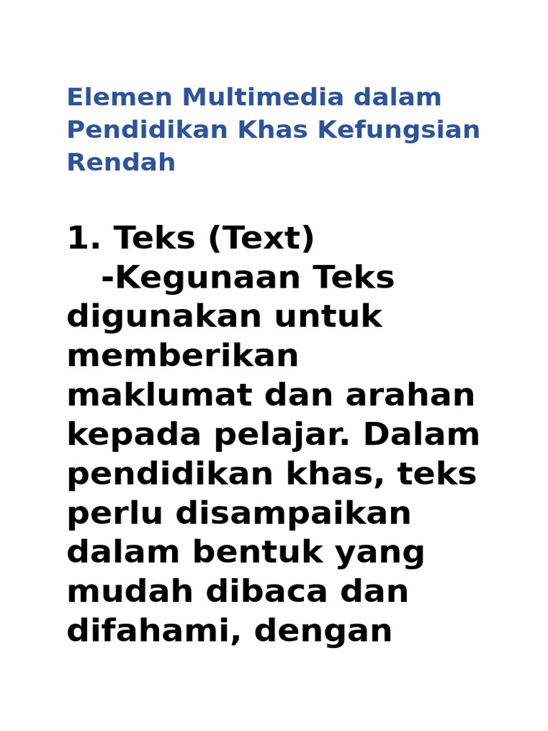 Elemen Multimedia Dalam Pendidikan Khas Kefungsian Rendah Teks | PDF
