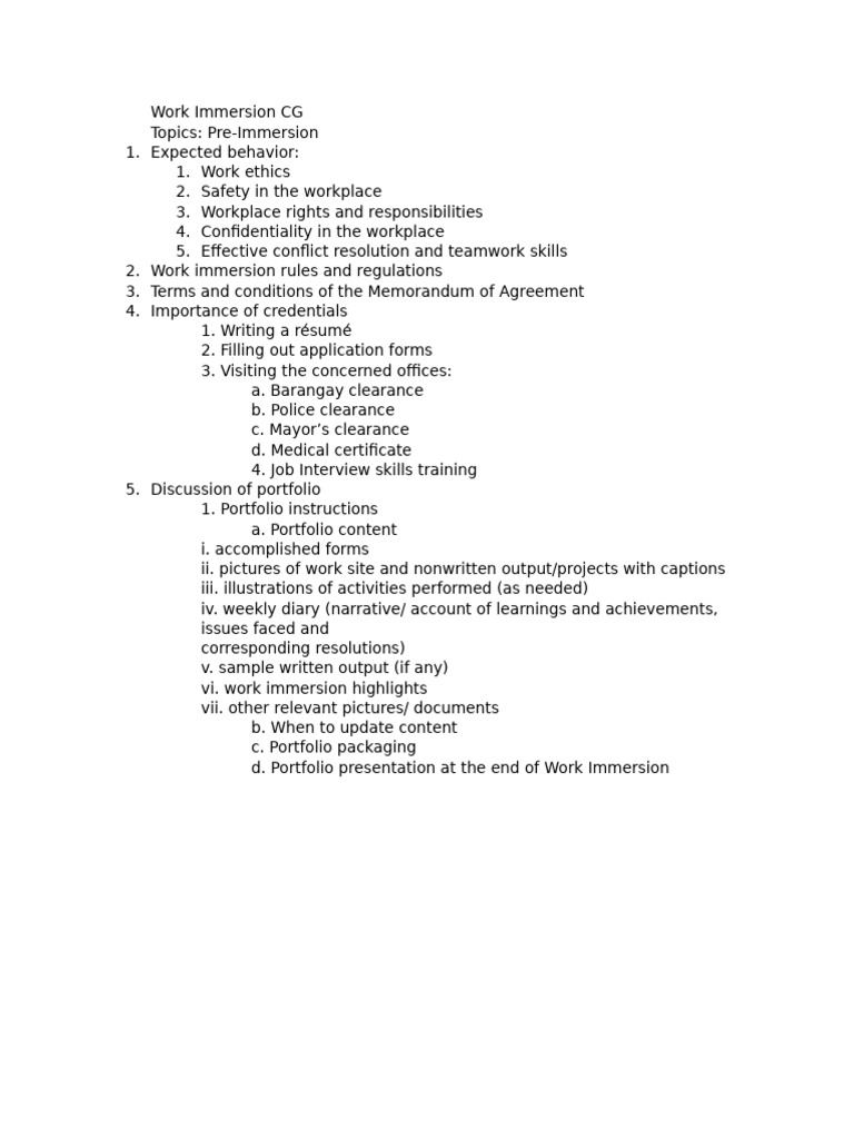 Work Immersion CG | PDF