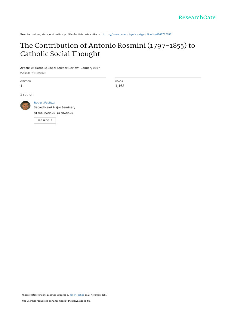 The Contribution of Antonio Rosmini 1797-1855 To C | PDF