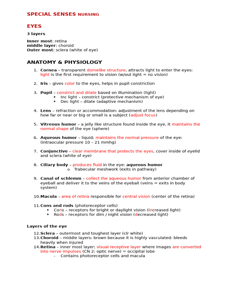Special Senses | PDF | Glaucoma | Eye