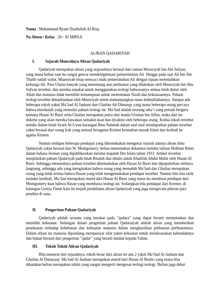 Sejarah dan Doktrin Aliran Qadariyah | PDF