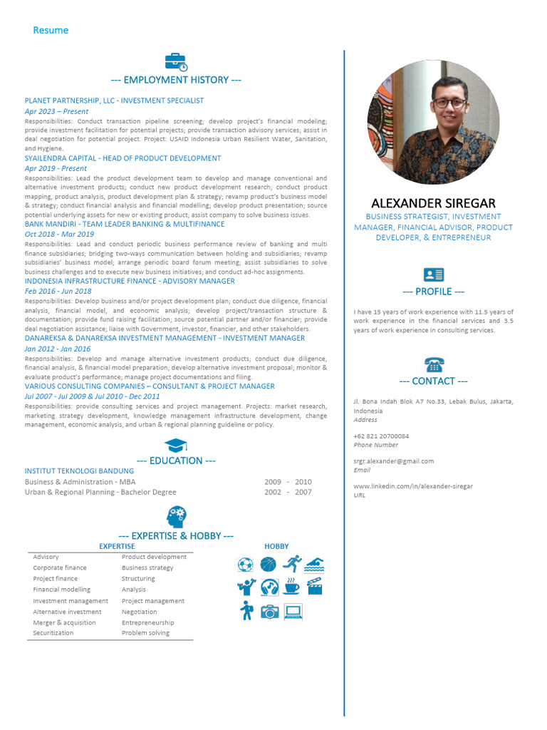 CV - Alexander Siregar - 2023 v2 | PDF | Economies | Business Economics